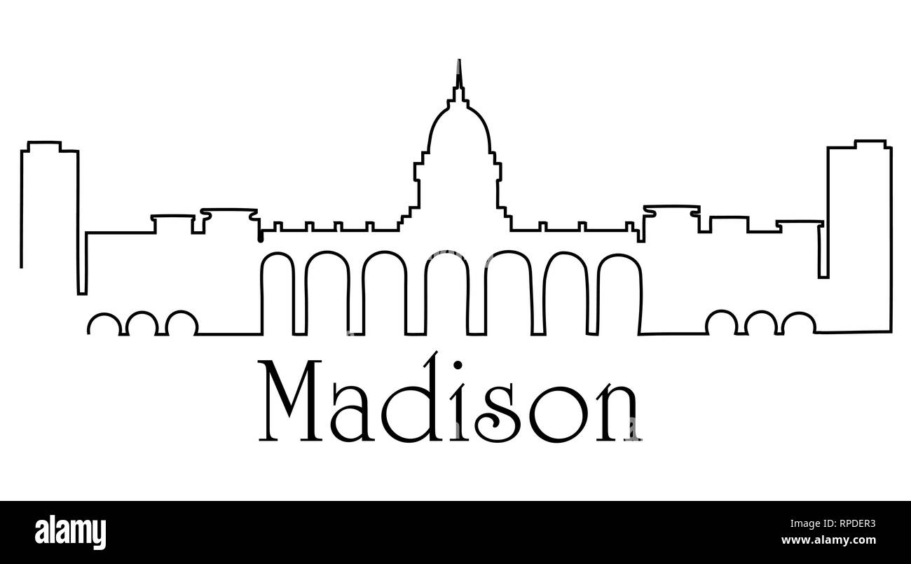 Madison city one line drawing abstract background with cityscape Stock ...
