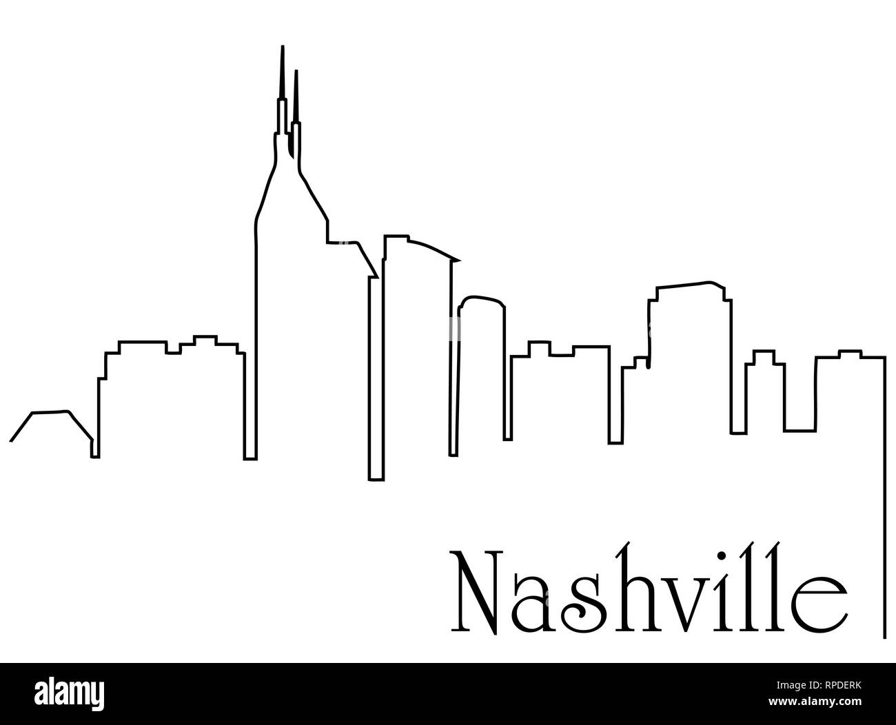 Nashville city one line drawing abstract background with cityscape ...