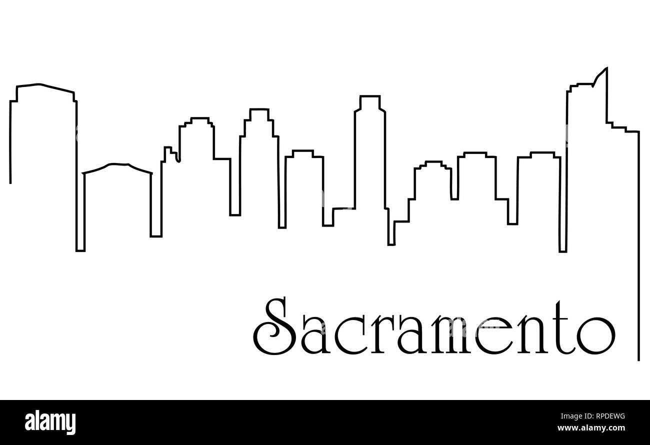 Sacramento city one line drawing abstract background with cityscape ...