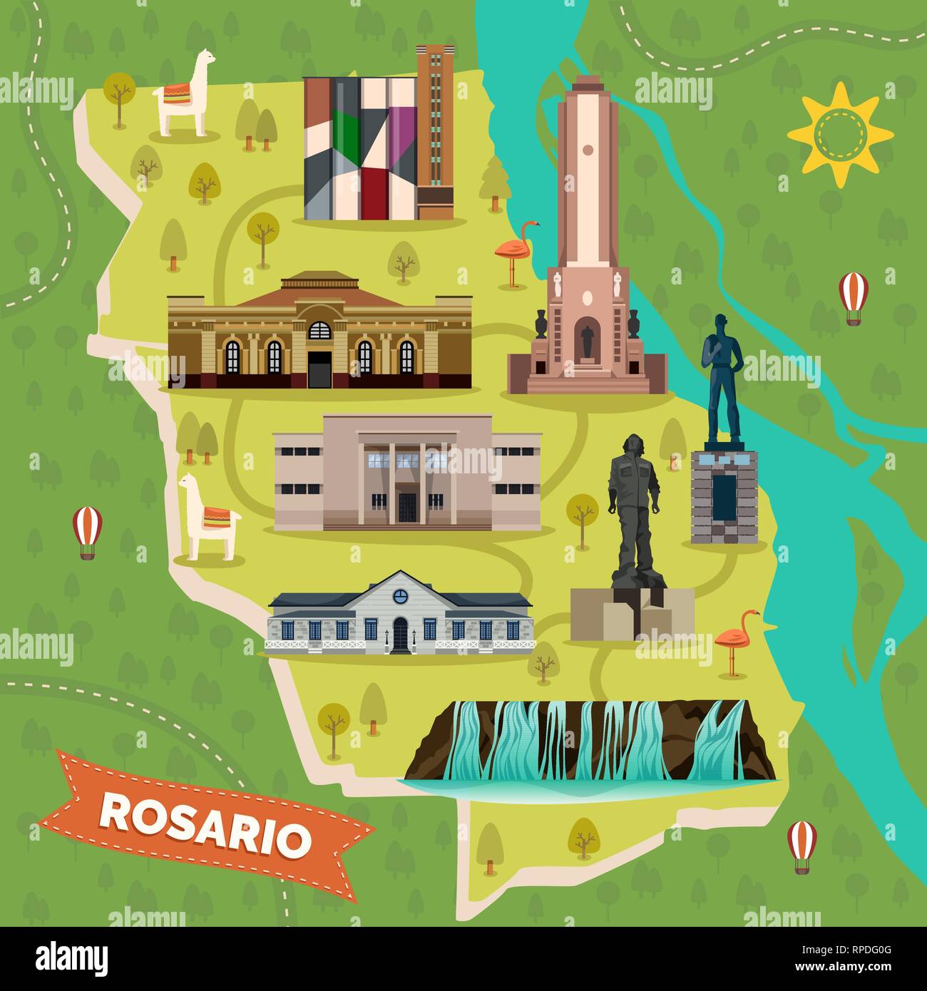 Sightseeing landmarks map of Rosario in Argentina Stock Vector Image ...