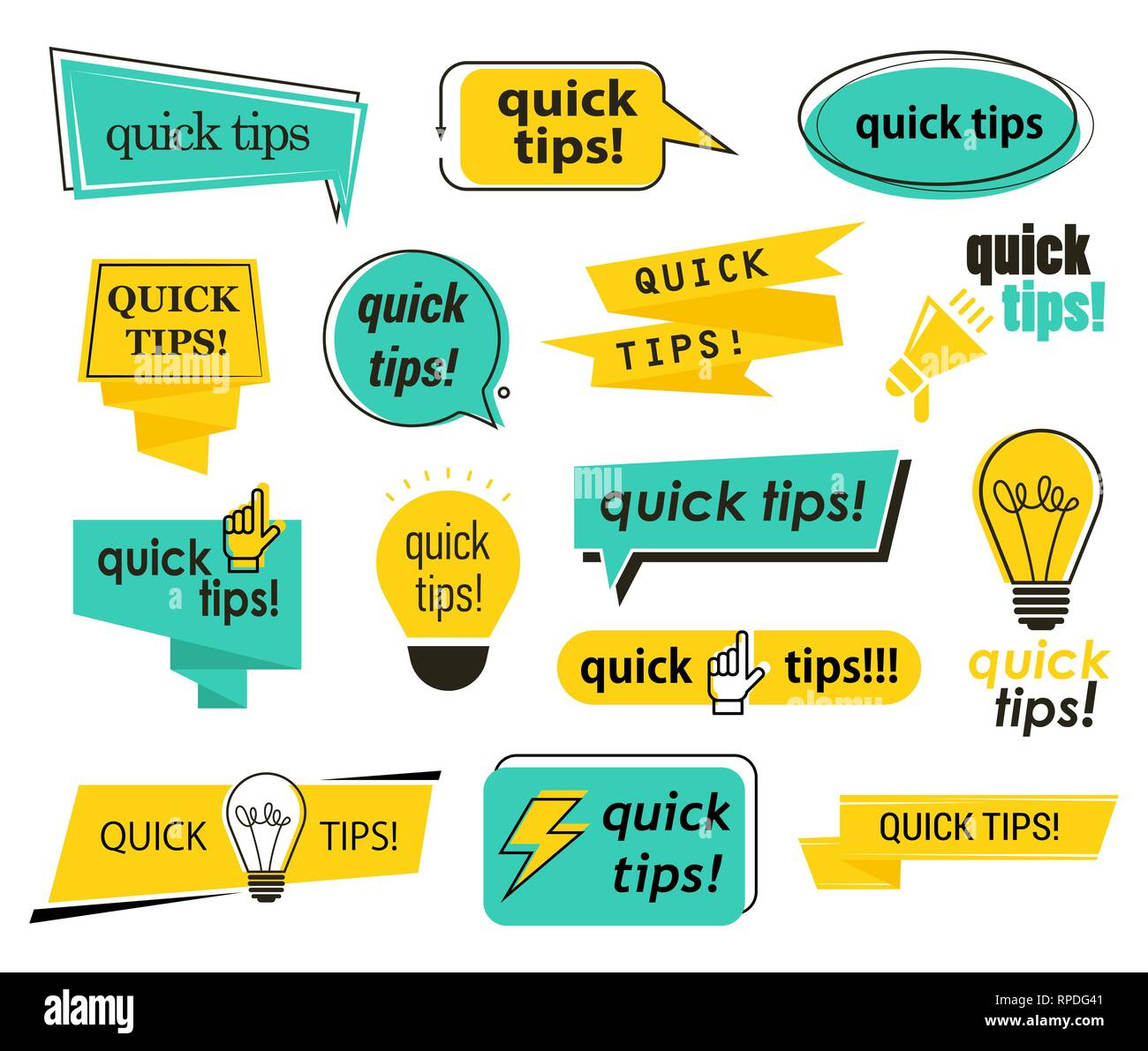 Set of isolated tips icons, quick advice and info Stock Vector Image ...
