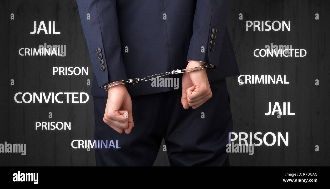 Jail convicted prison criminal labels with close handcuffed man Stock ...