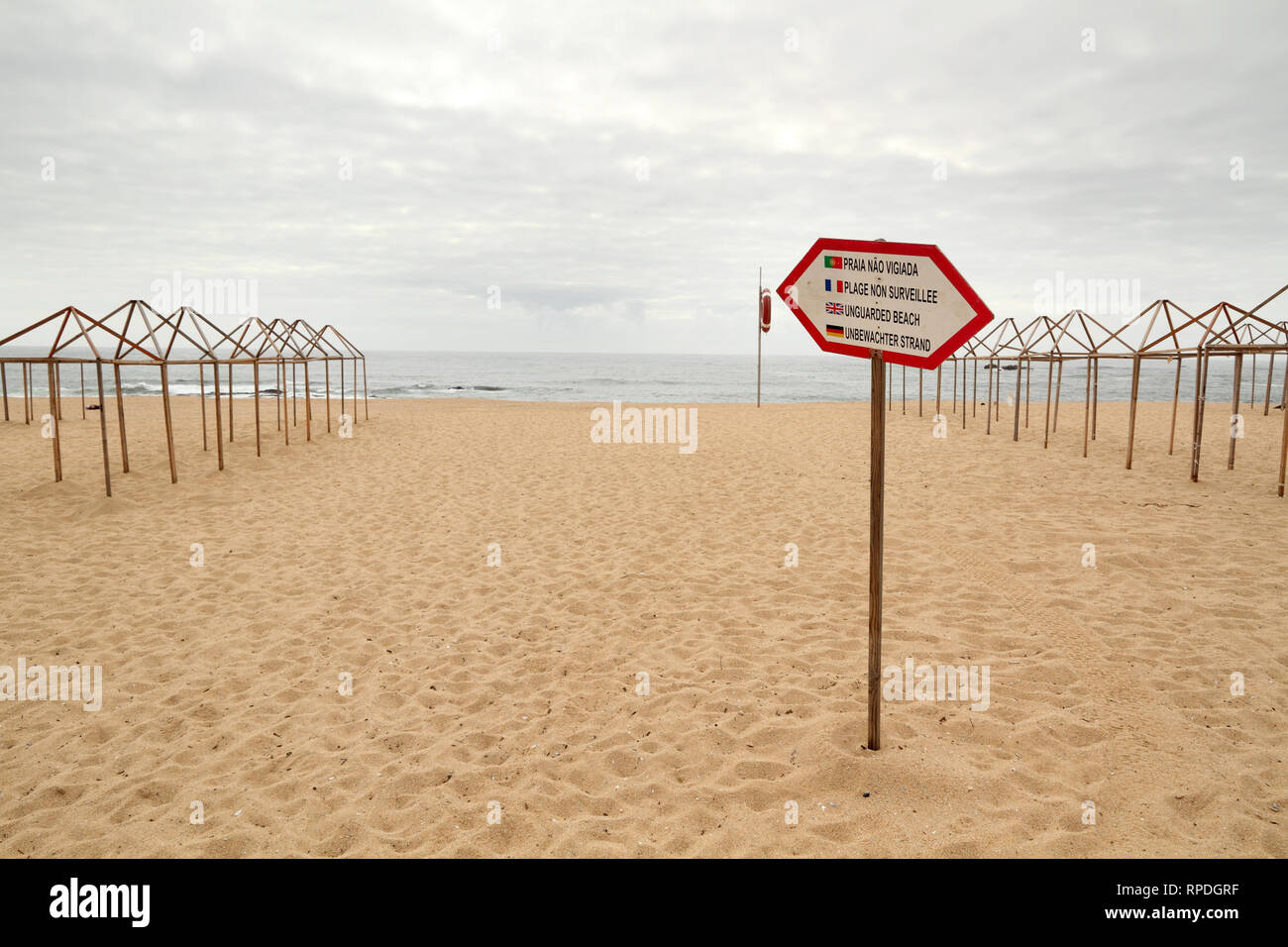 Warning sign of unguarded beach Stock Photo - Alamy