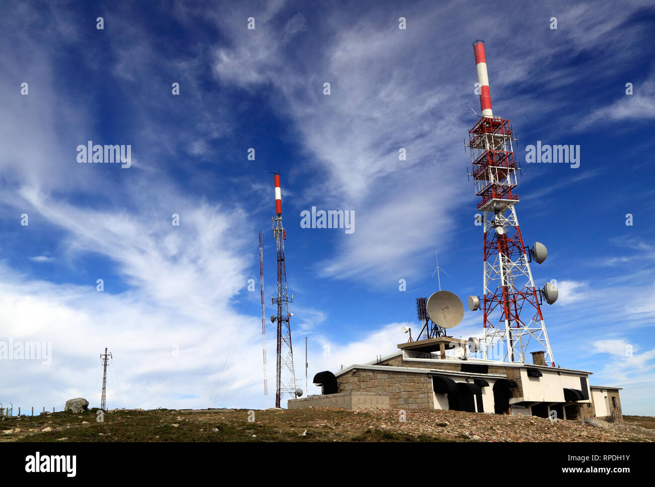 Remote mountain communications center antennas hi-res stock photography ...