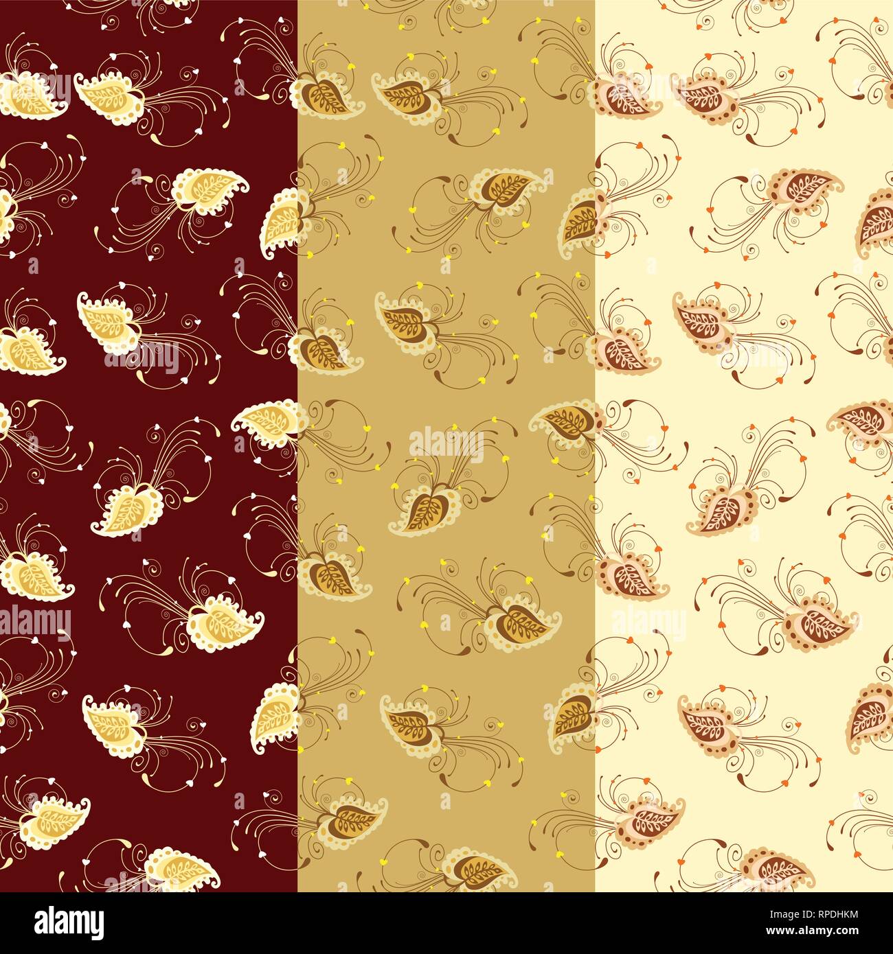 The illustration shows the seamless floral pattern with hearts on brown ...