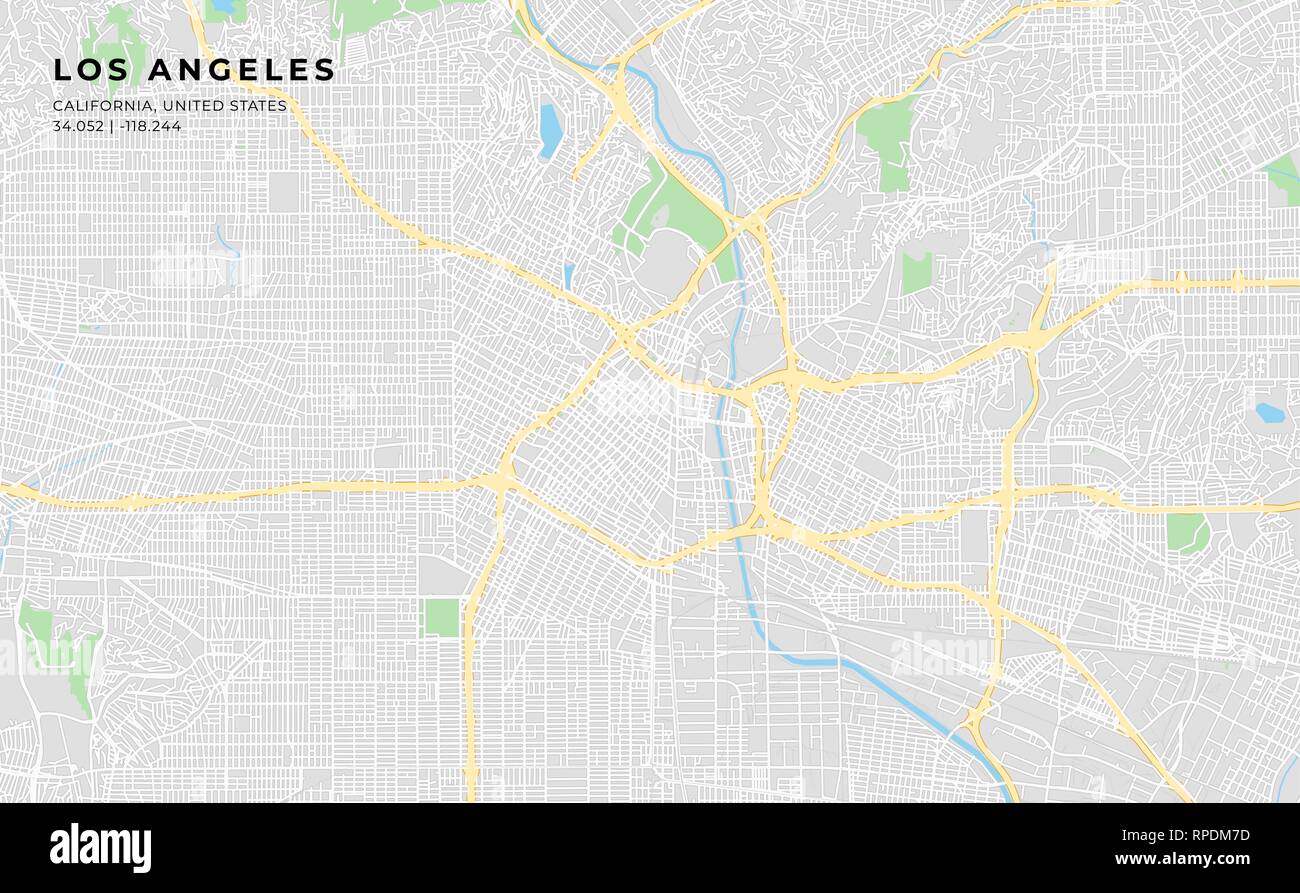 Printable streetmap of Los Angeles including highways, major roads ...