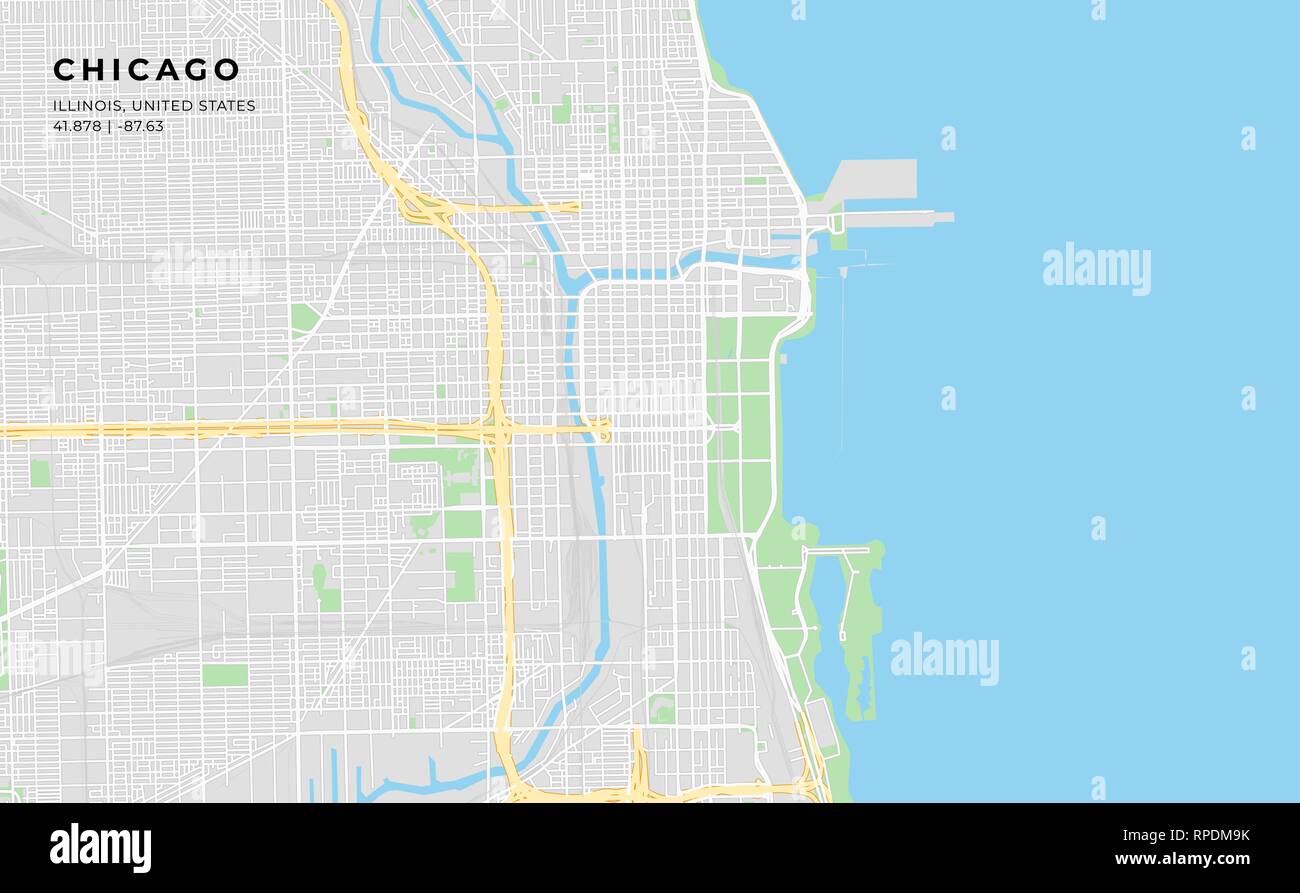Printable streetmap of Chicago including highways, major roads, minor ...