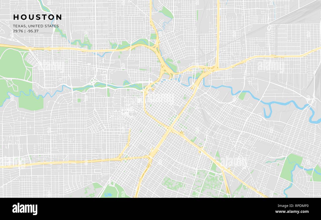 Printable streetmap of Houston including highways, major roads, minor ...