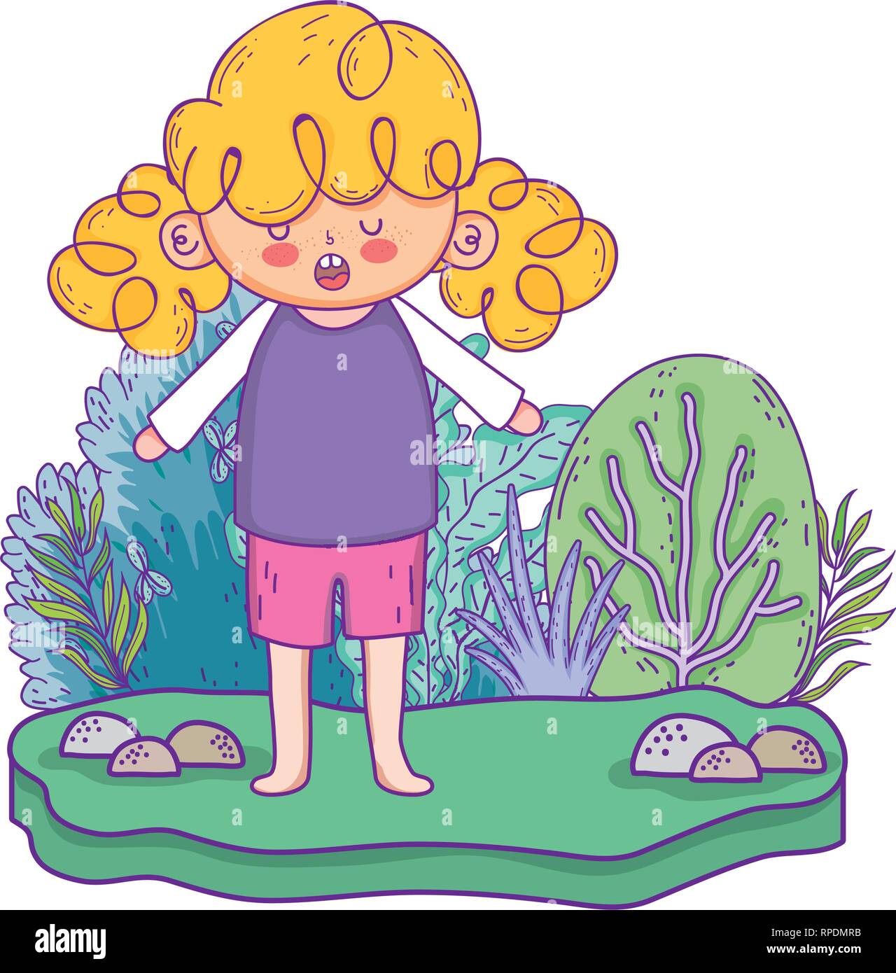 cute little girl in the landscape Stock Vector Image & Art - Alamy