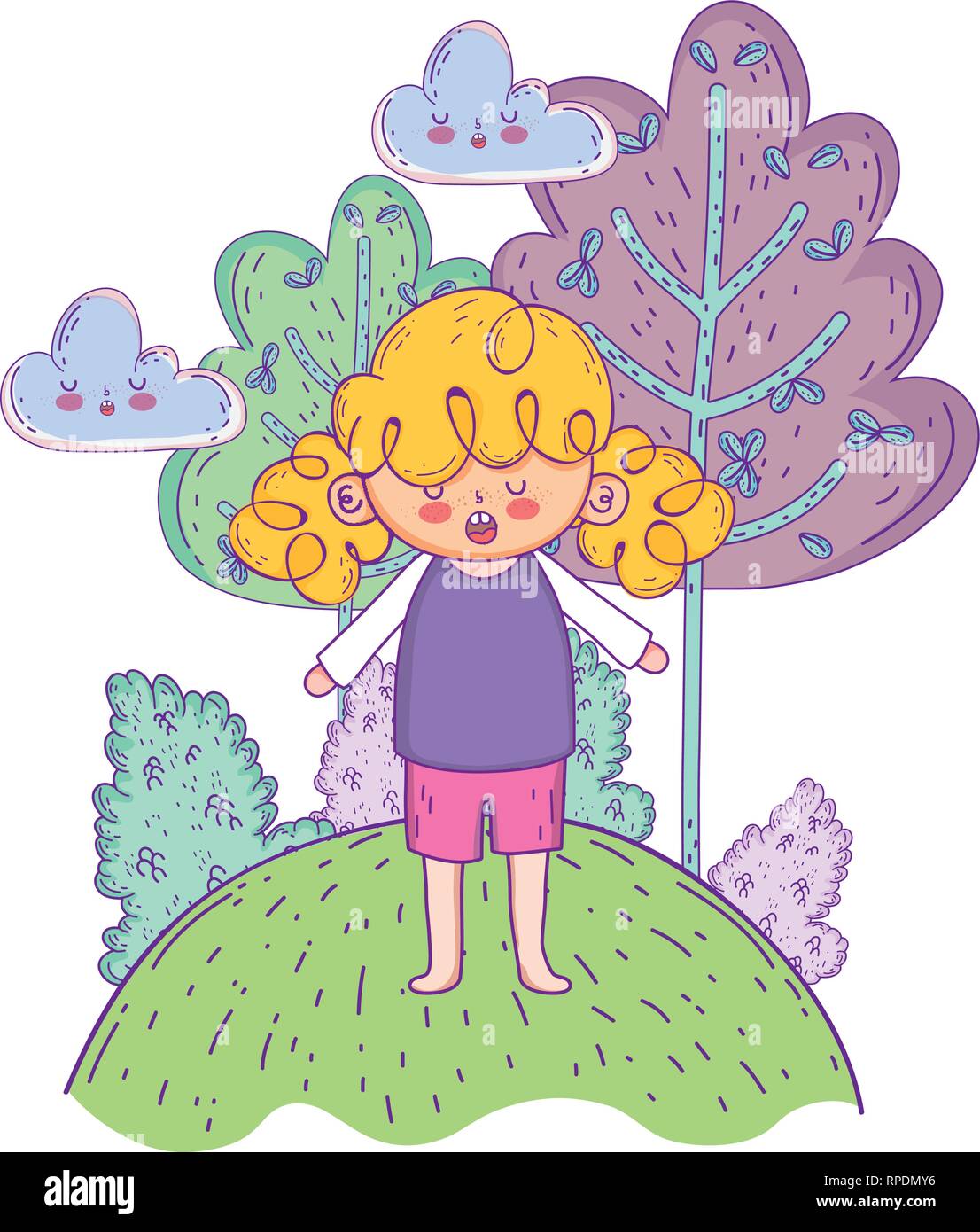 cute little girl in the landscape Stock Vector Image & Art - Alamy