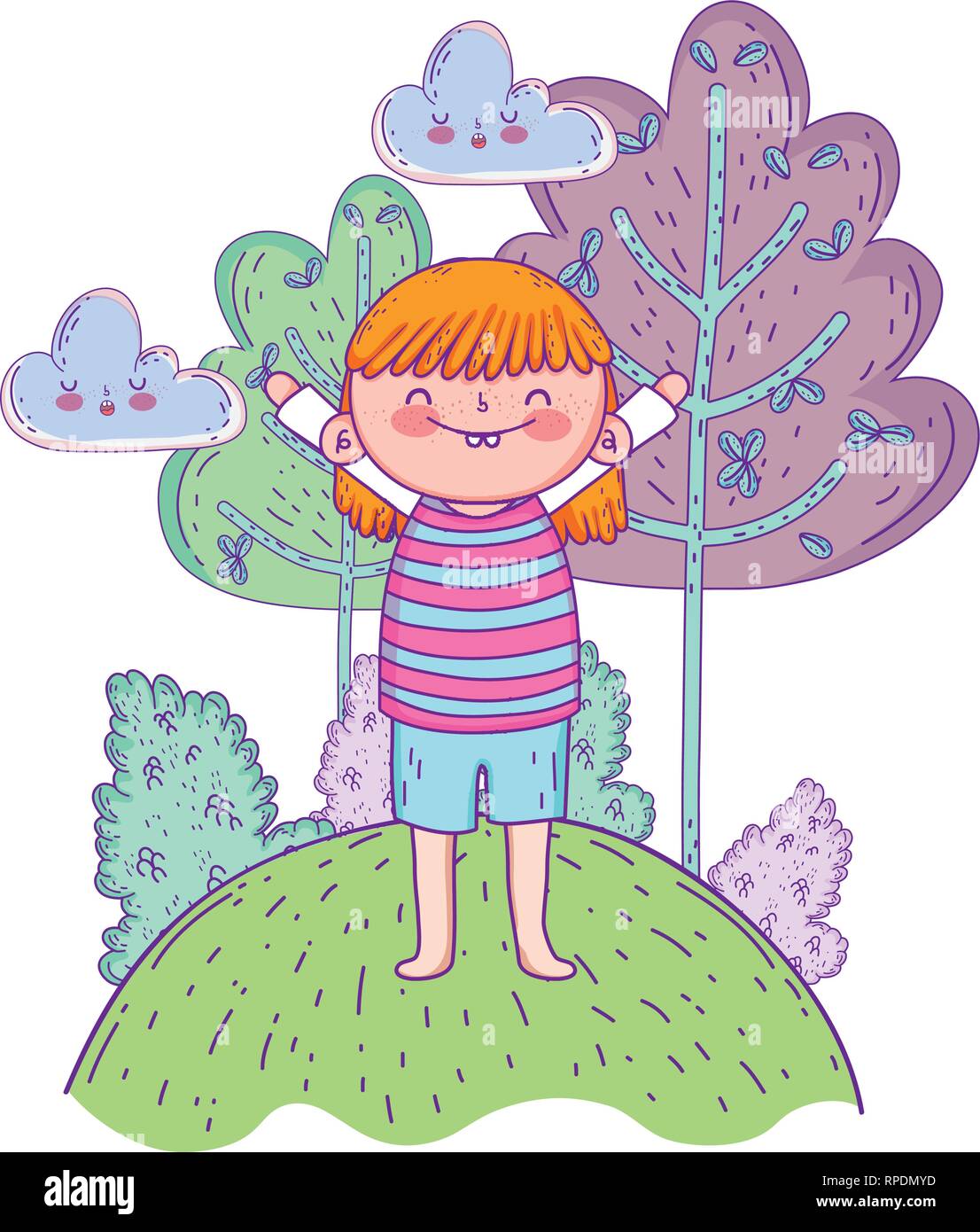 cute little girl in the landscape Stock Vector Image & Art - Alamy