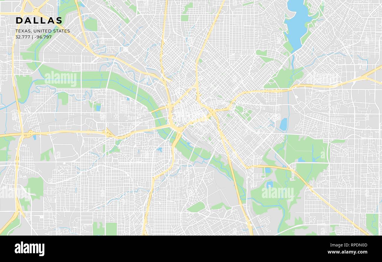 Printable streetmap of Dallas including highways, major roads, minor ...