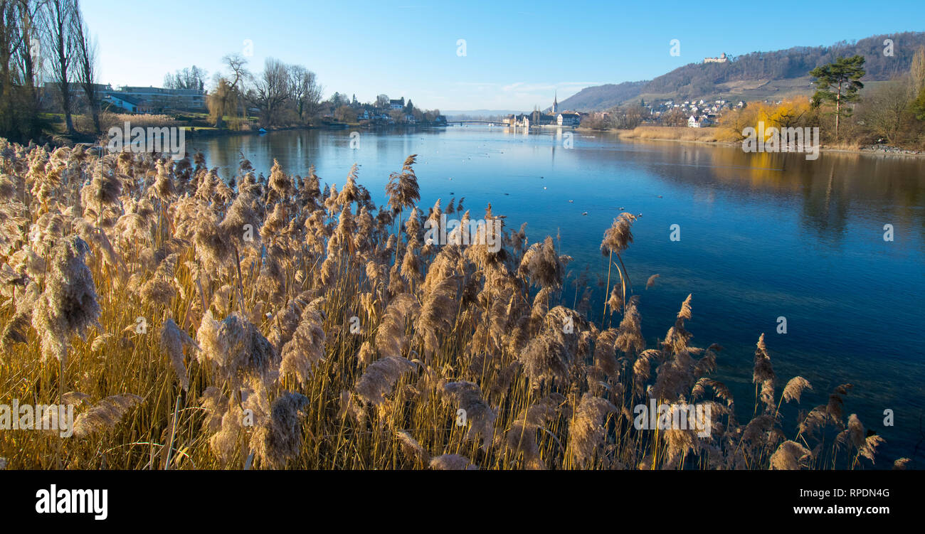 The island of Werd in Stein am Rhein in Switzerland, at the rhine river ...