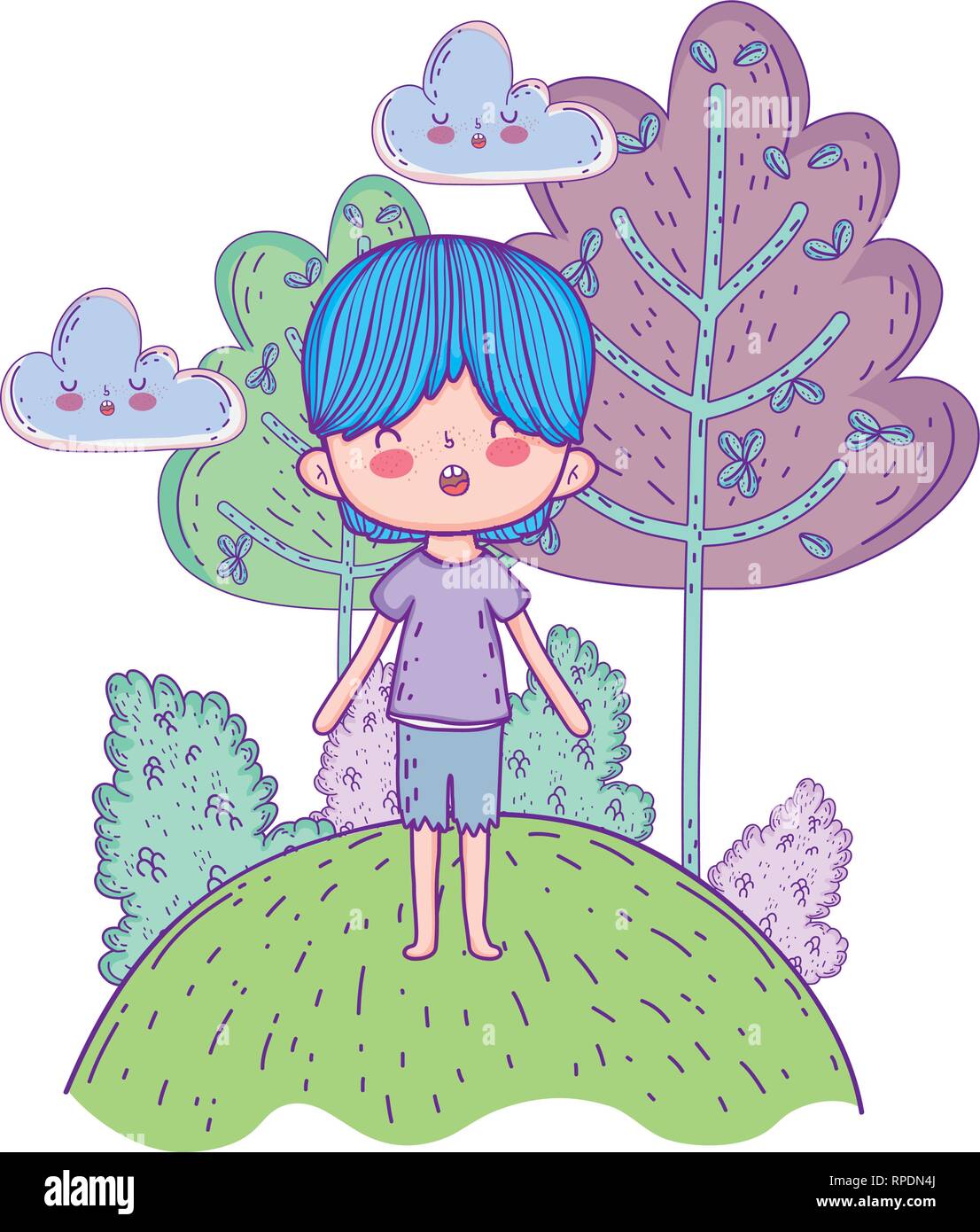 cute little boy in the landscape Stock Vector Image & Art - Alamy