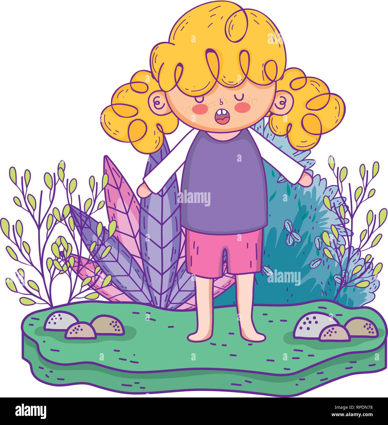 cute little girl in the landscape Stock Vector Image & Art - Alamy