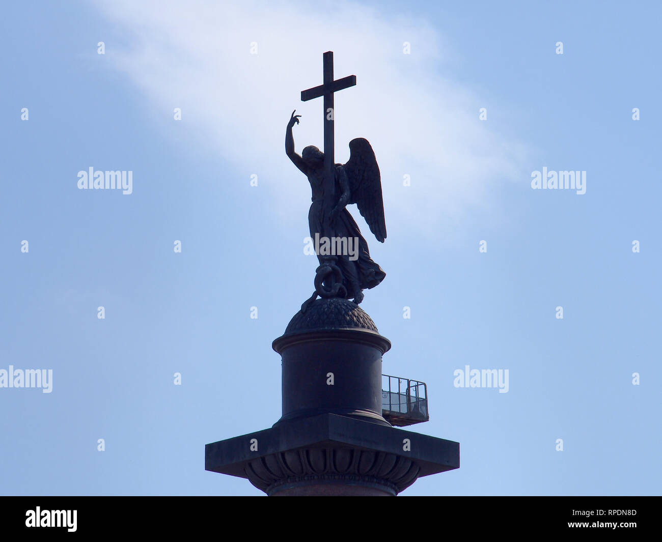 Angel with a cross on the Alexander column in St. Petersburg. Russia ...