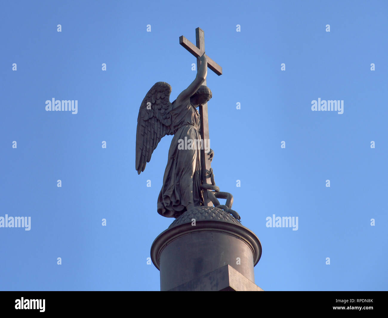 Angel with a cross on the Alexander column in St. Petersburg. Russia ...