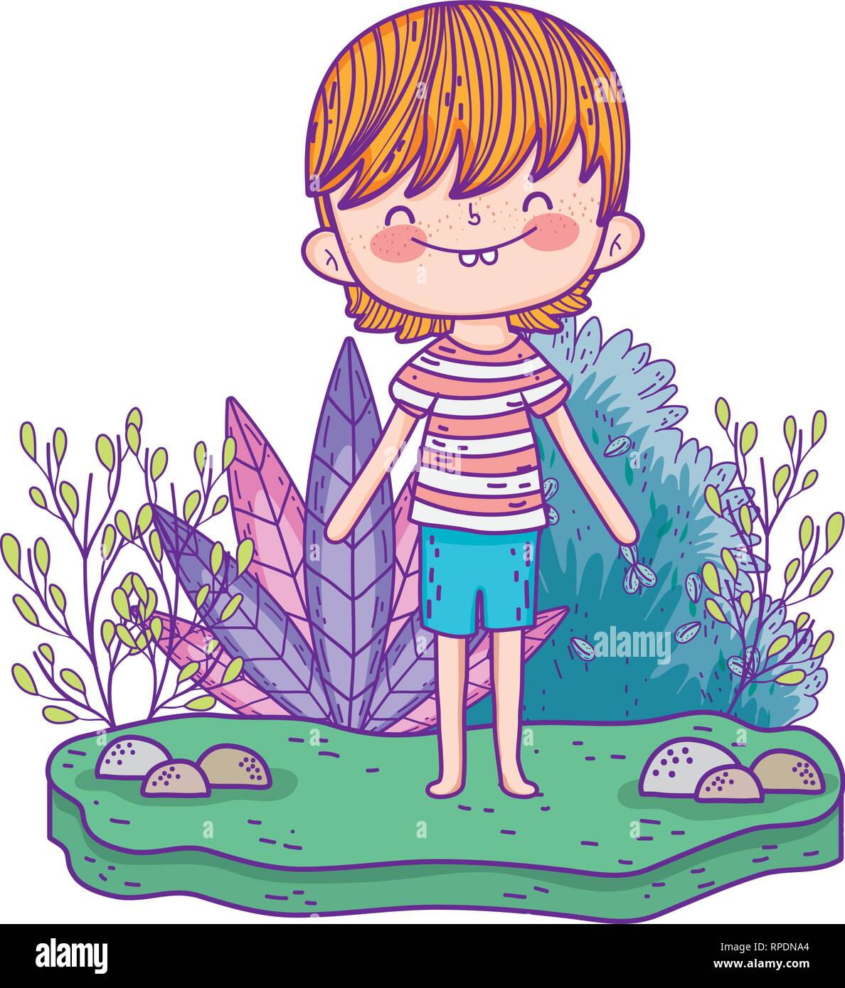 cute little boy in the landscape Stock Vector Image & Art - Alamy