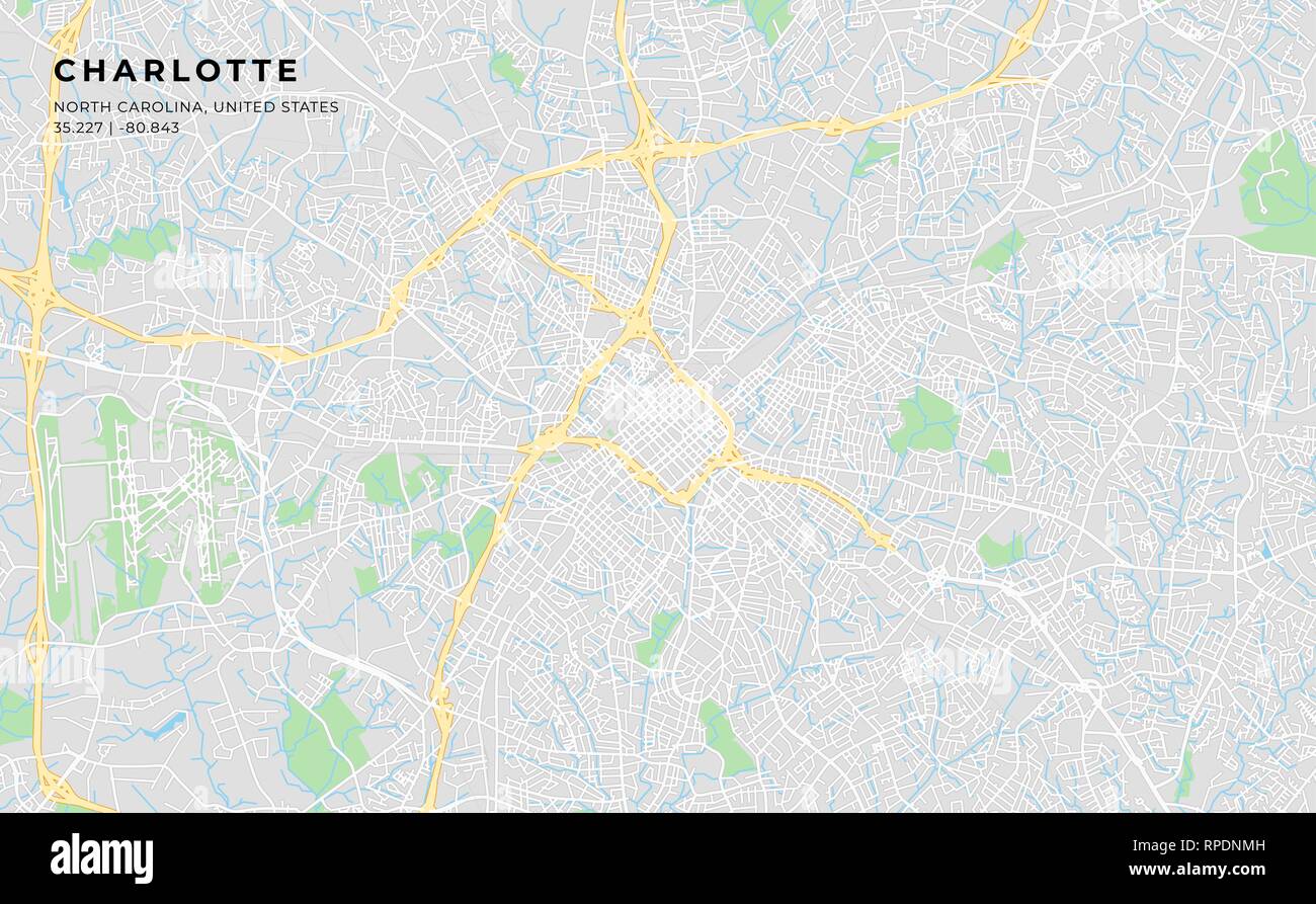 Printable streetmap of Charlotte including highways, major roads, minor ...
