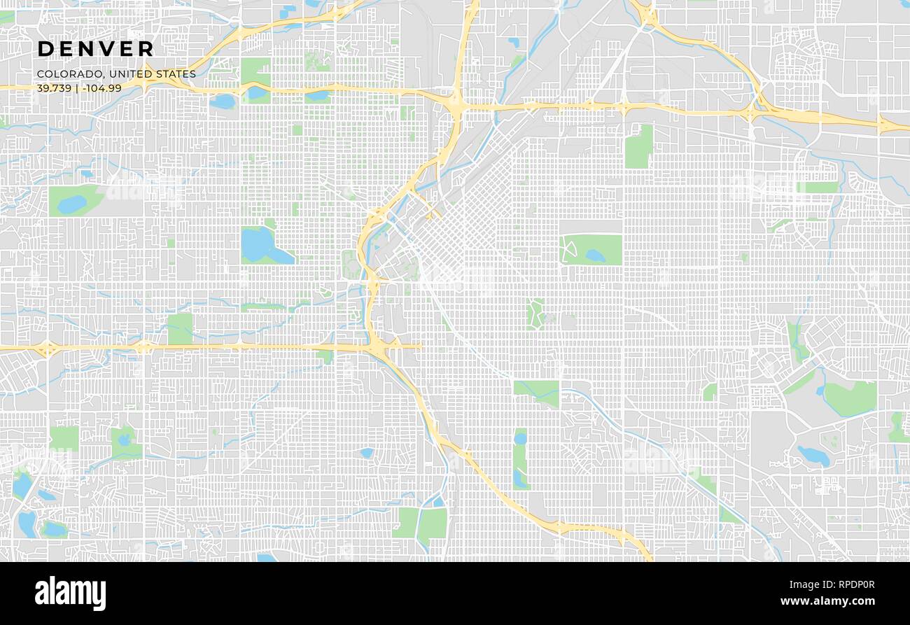 Printable streetmap of Denver including highways, major roads, minor ...