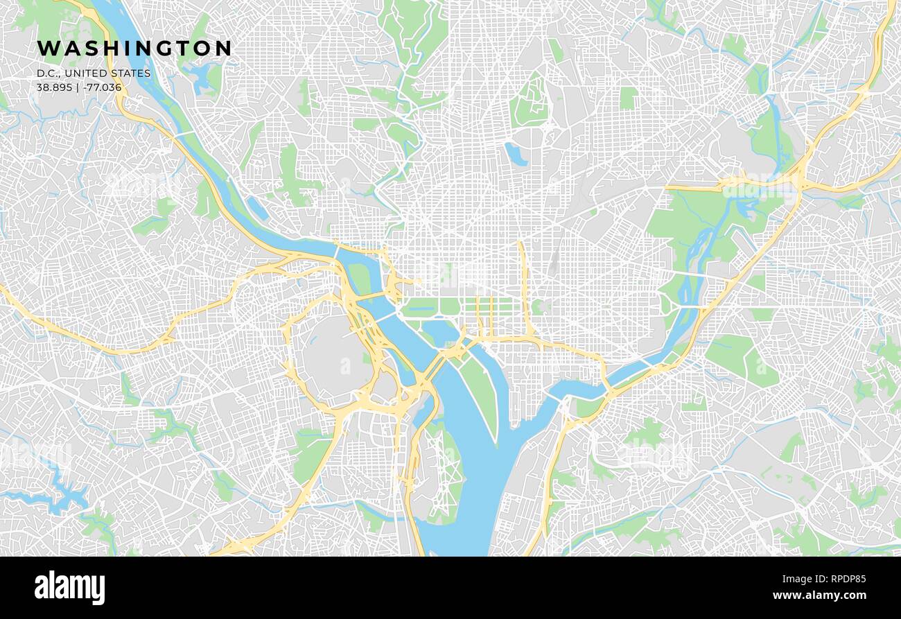 Printable streetmap of Washington including highways, major roads ...