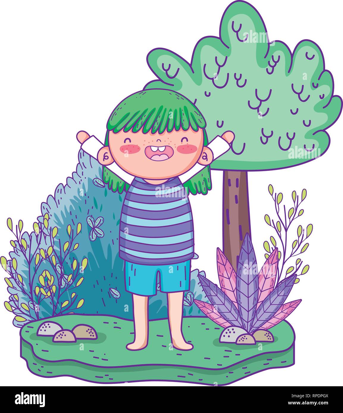 cute little girl in the landscape Stock Vector Image & Art - Alamy