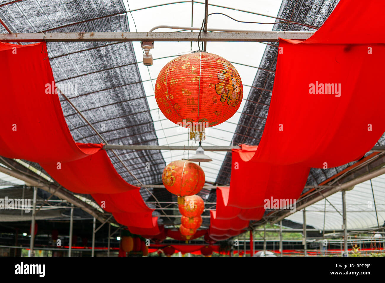 close up Beautiful traditional Chinese Lantern lamp background in red ...