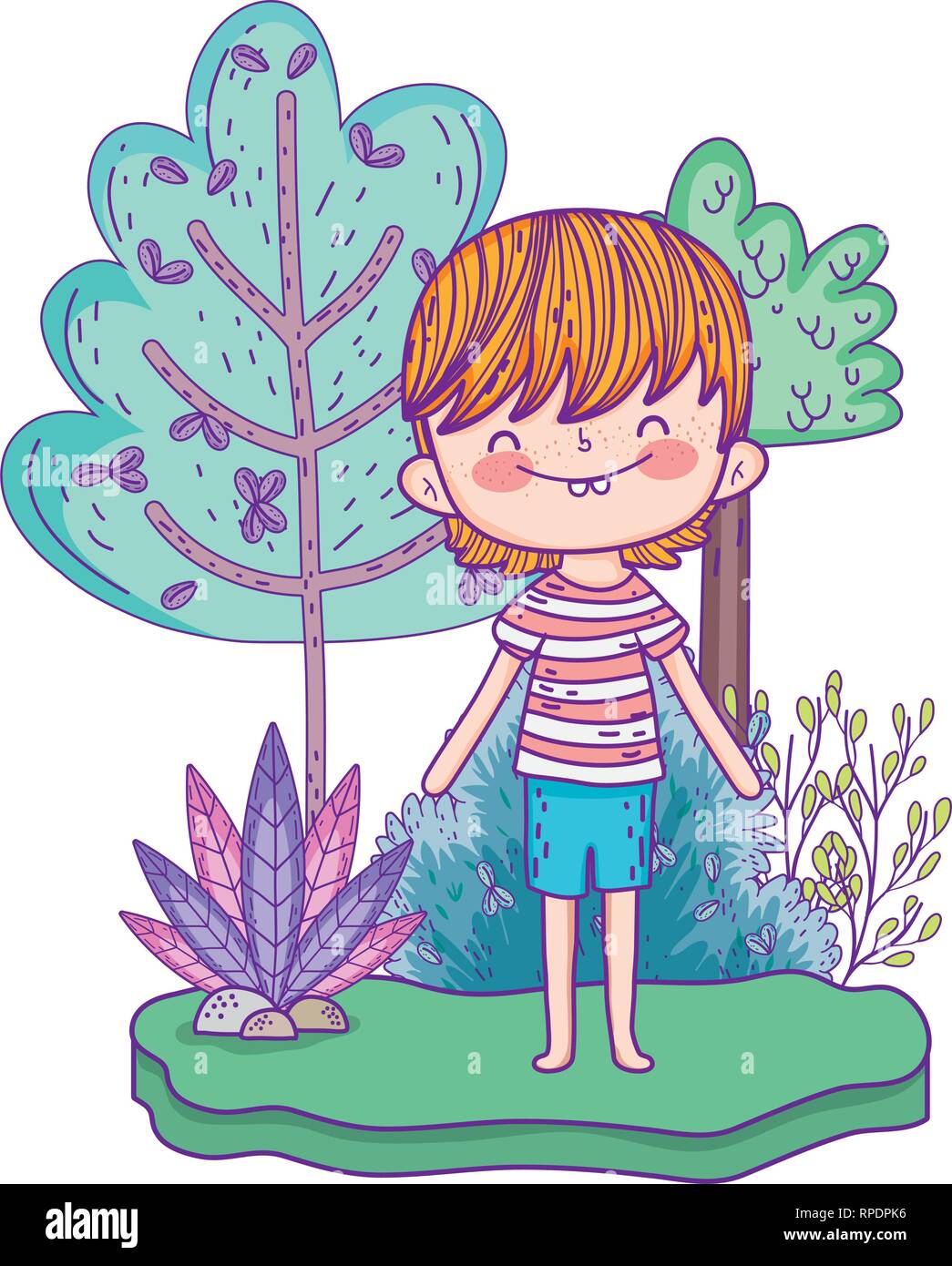 cute little boy in the landscape Stock Vector Image & Art - Alamy
