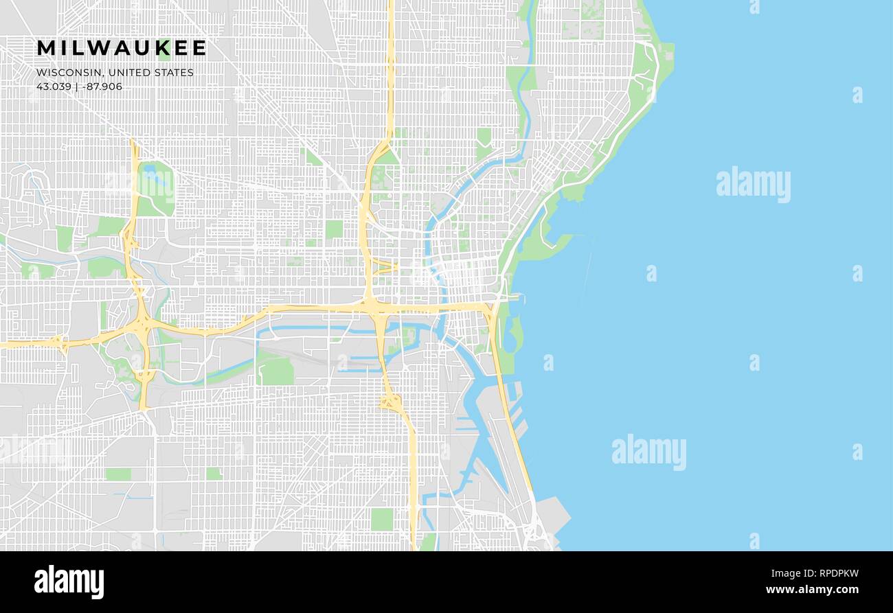 Printable streetmap of Milwaukee including highways, major roads, minor ...