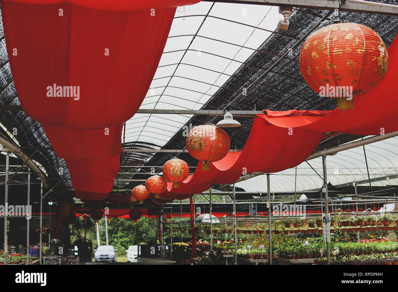 close up Beautiful traditional Chinese Lantern lamp background in red ...