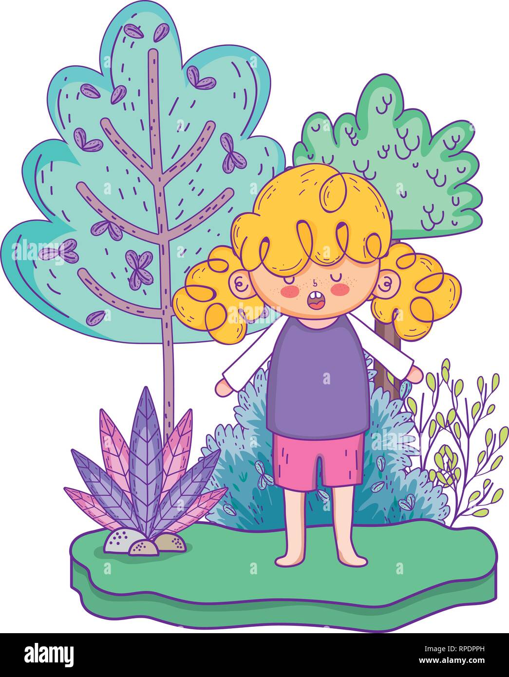 cute little girl in the landscape Stock Vector Image & Art - Alamy