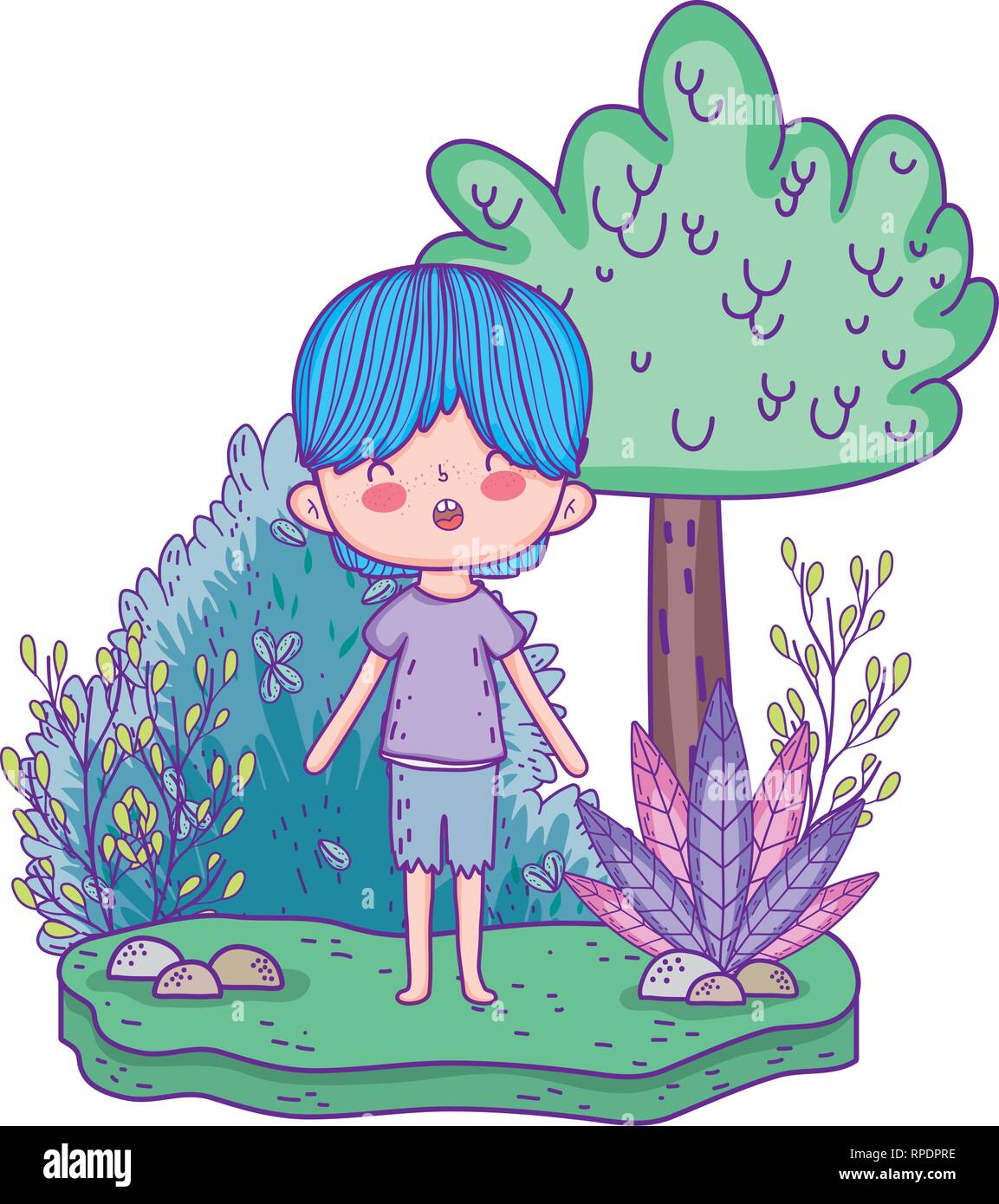 cute little boy in the landscape Stock Vector Image & Art - Alamy