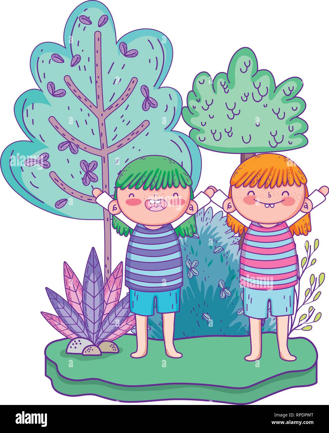 cute little girls in the landscape Stock Vector Image & Art - Alamy
