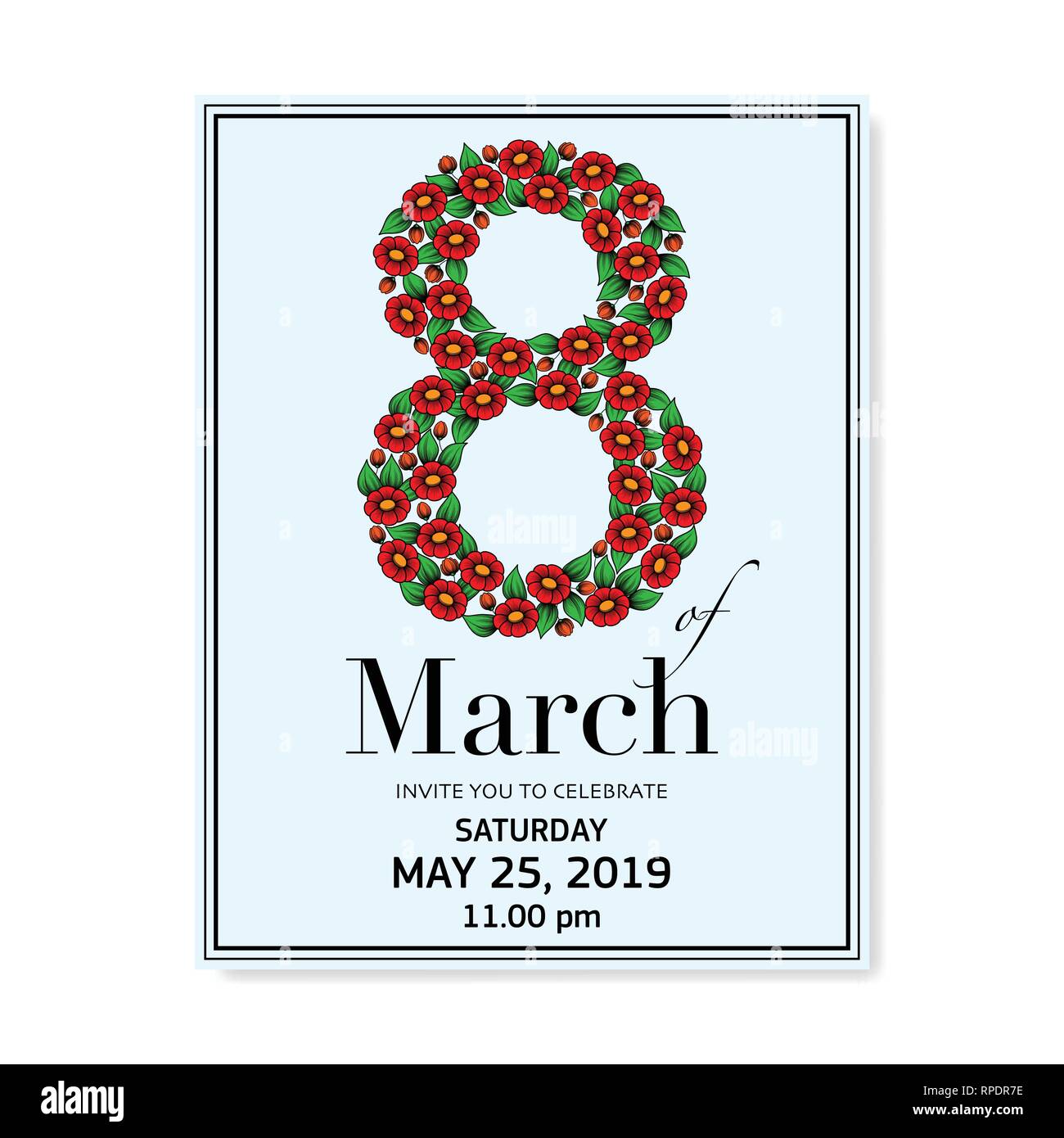 Red color daisies flowers number eight with invitation sample text ...