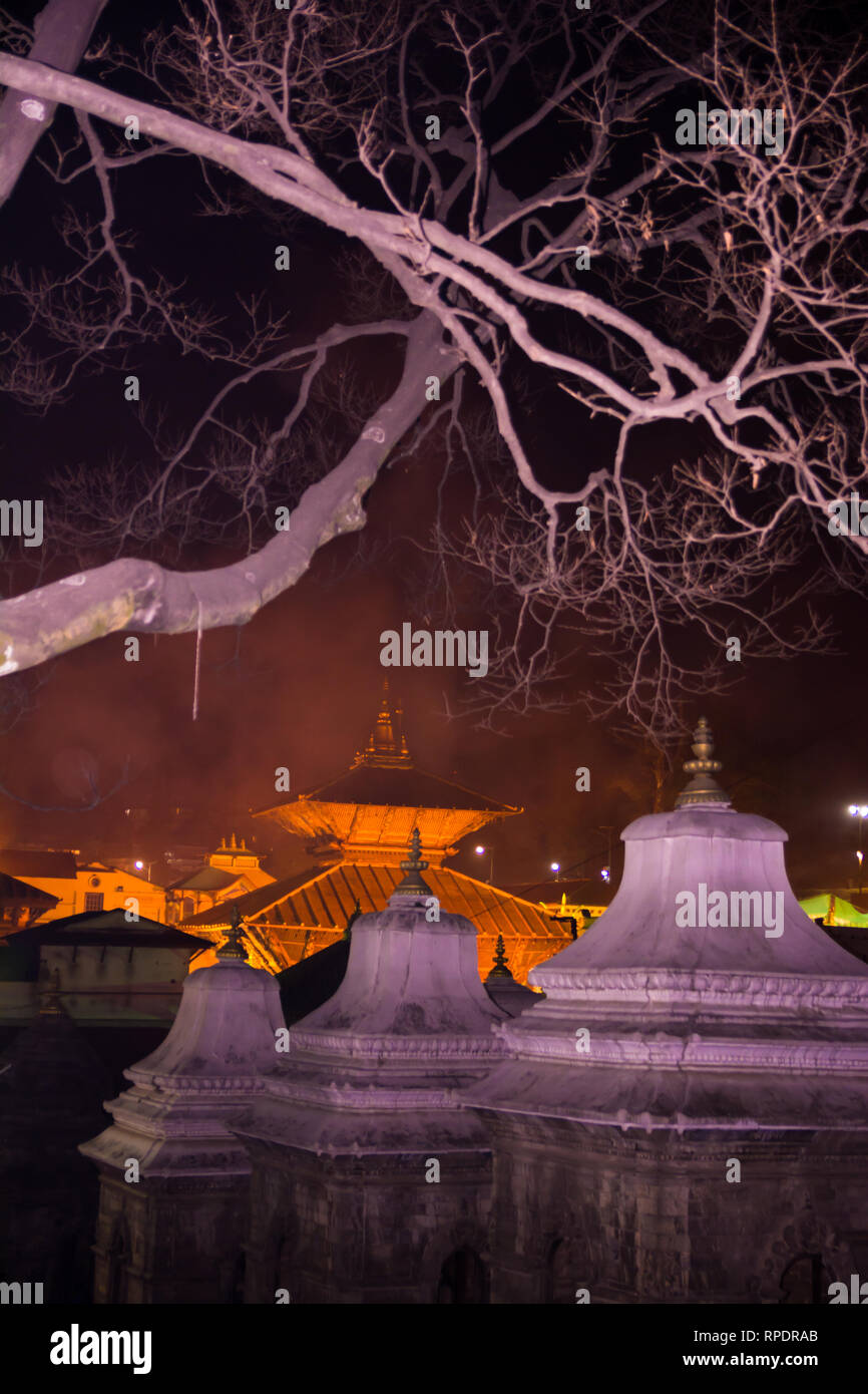 Hindu temple Pashupatinath at night light, Votive temples and shrines ...