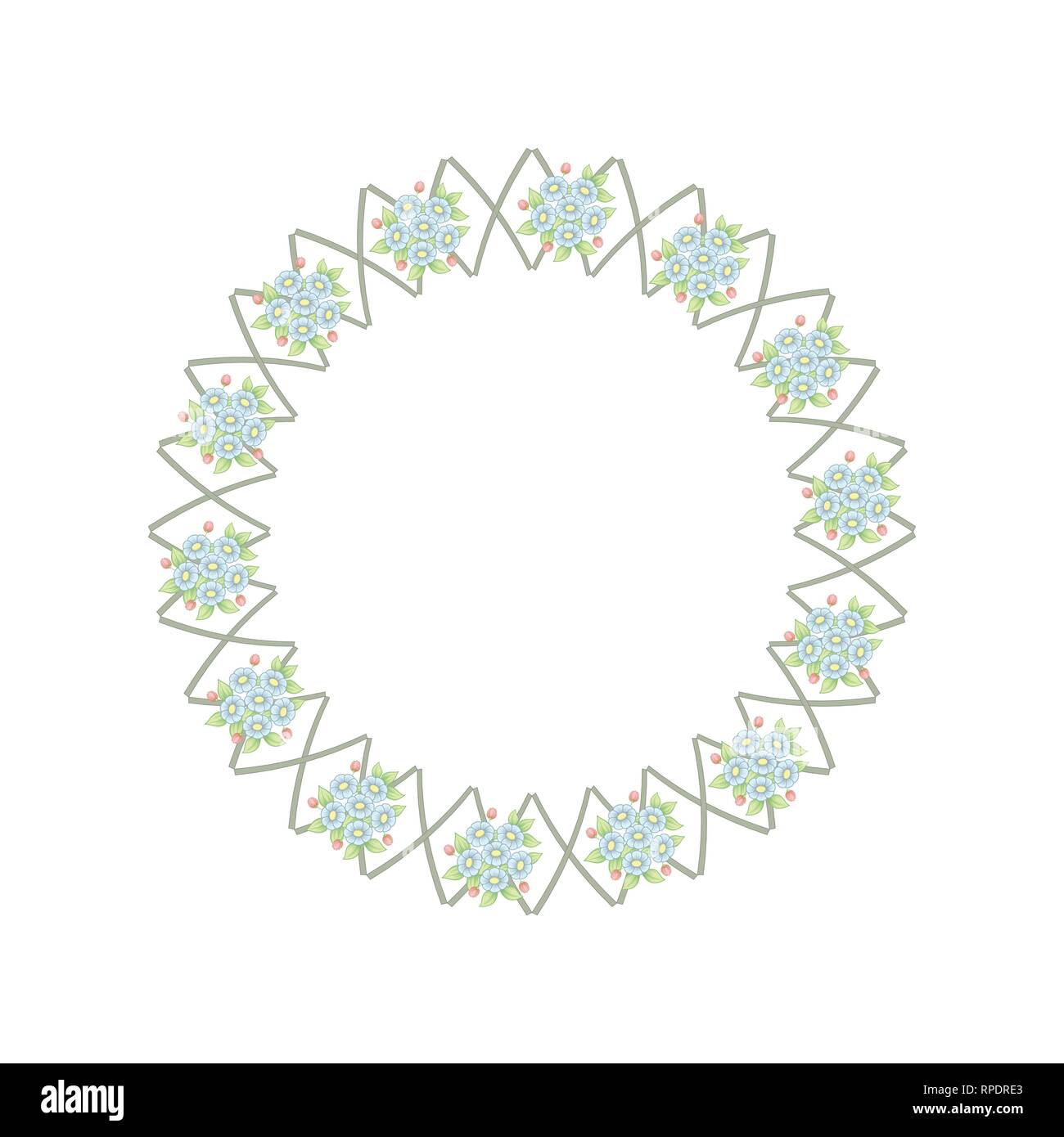 Circle frame with wooden fence and pastel color floral elements Stock ...