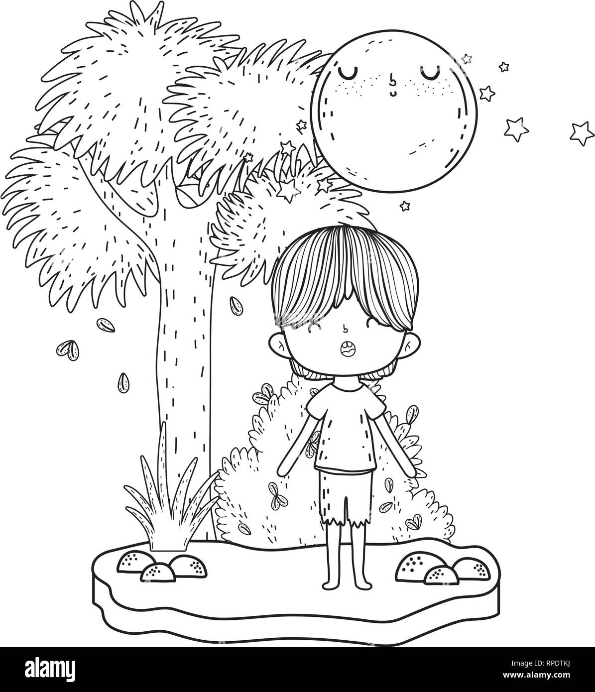 Boy Drawing In The Moon
