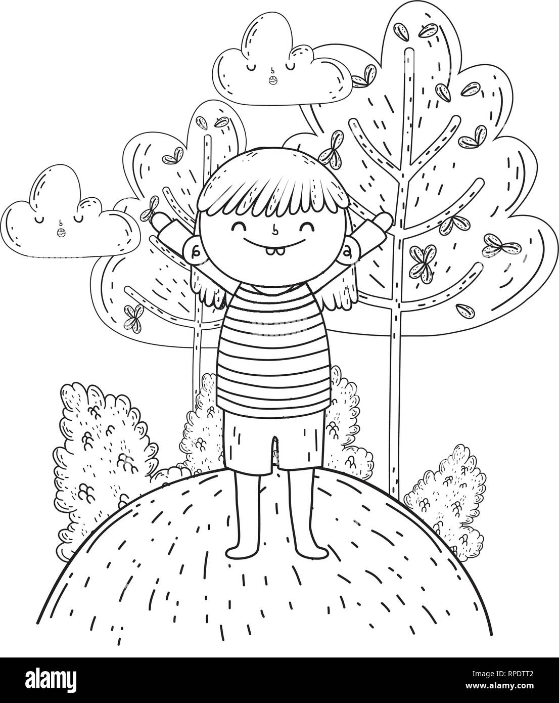 cute little girl in the landscape Stock Vector Image & Art - Alamy