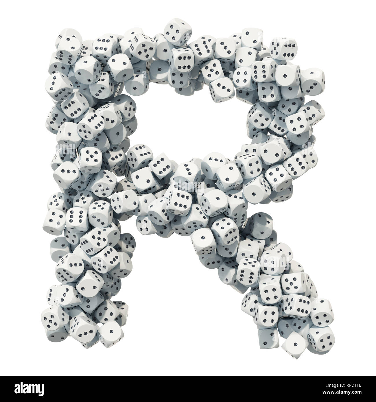 Alphabet letter R, from gambling dice. 3D rendering isolated on white ...