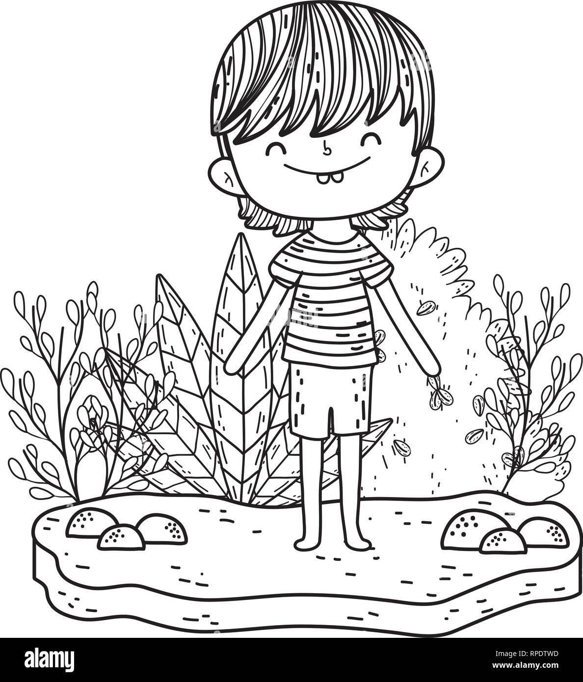 cute little boy in the landscape Stock Vector Image & Art - Alamy