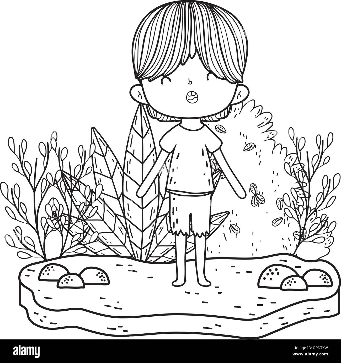 cute little boy in the landscape Stock Vector Image & Art - Alamy