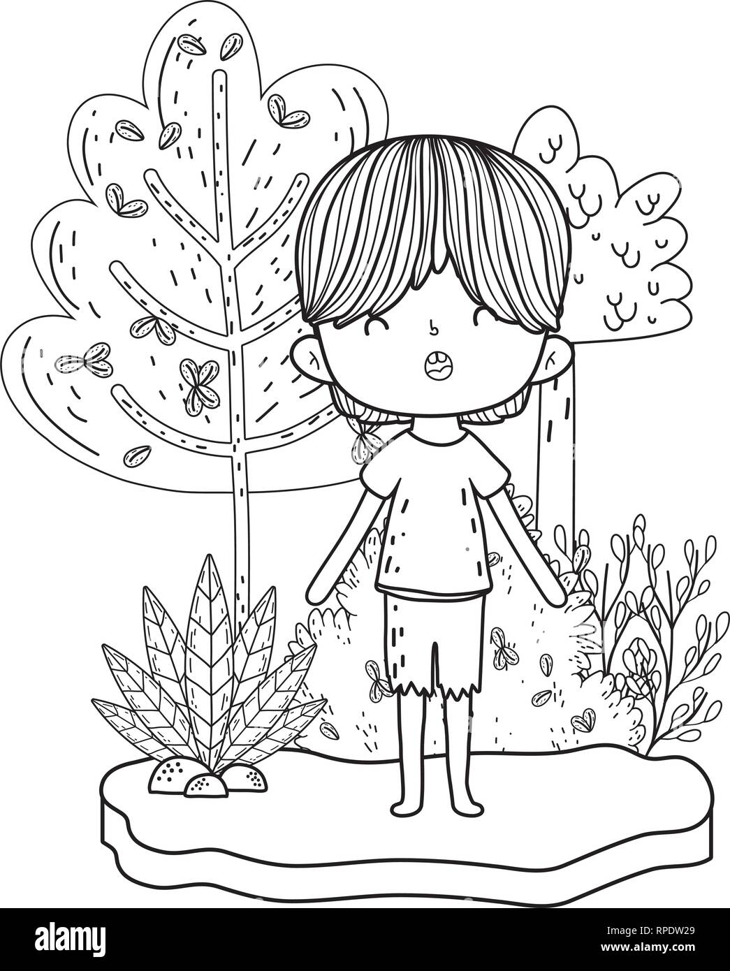 cute little boy in the landscape Stock Vector Image & Art - Alamy