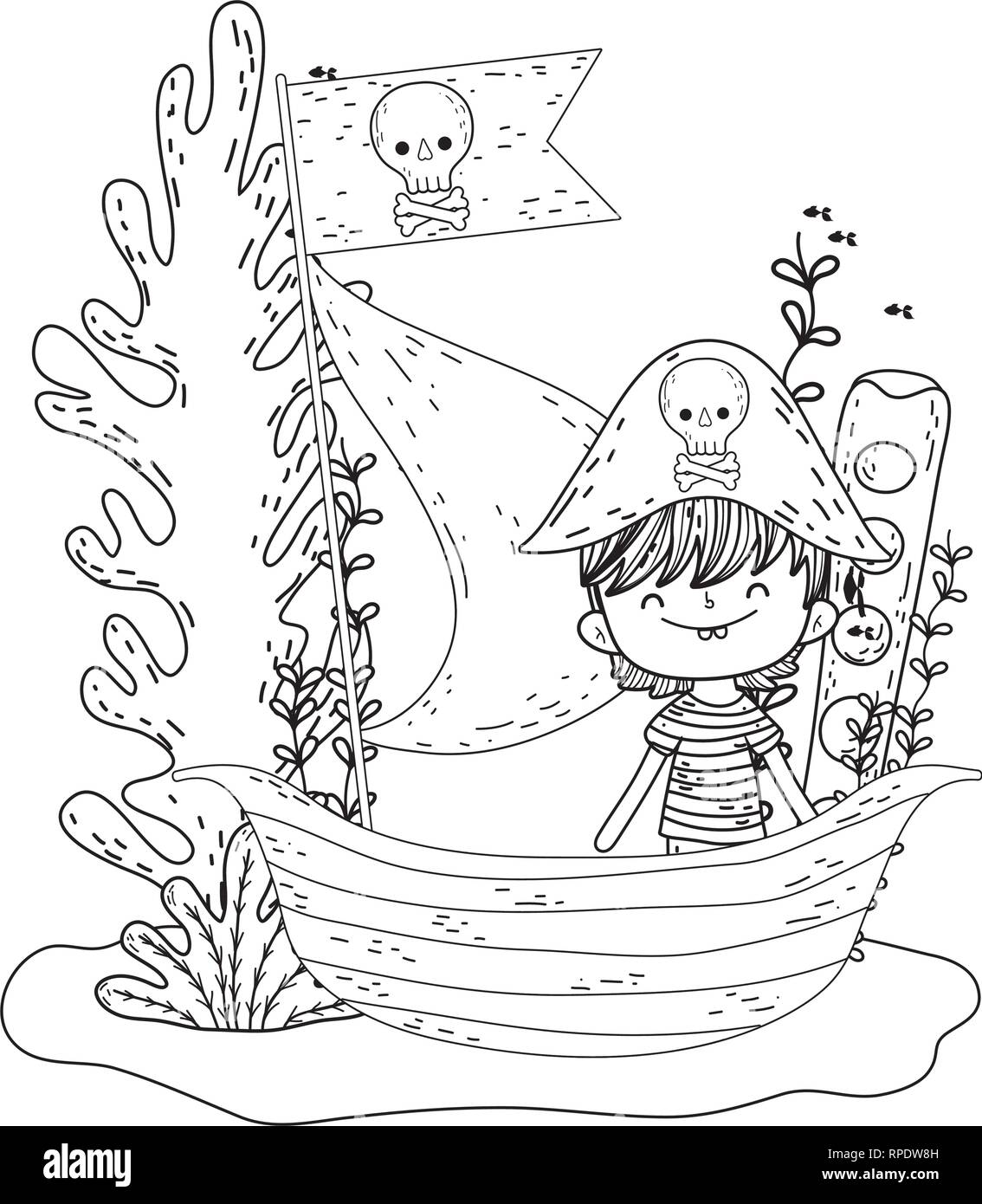 little pirate in boat fairytale character Stock Vector Image & Art - Alamy