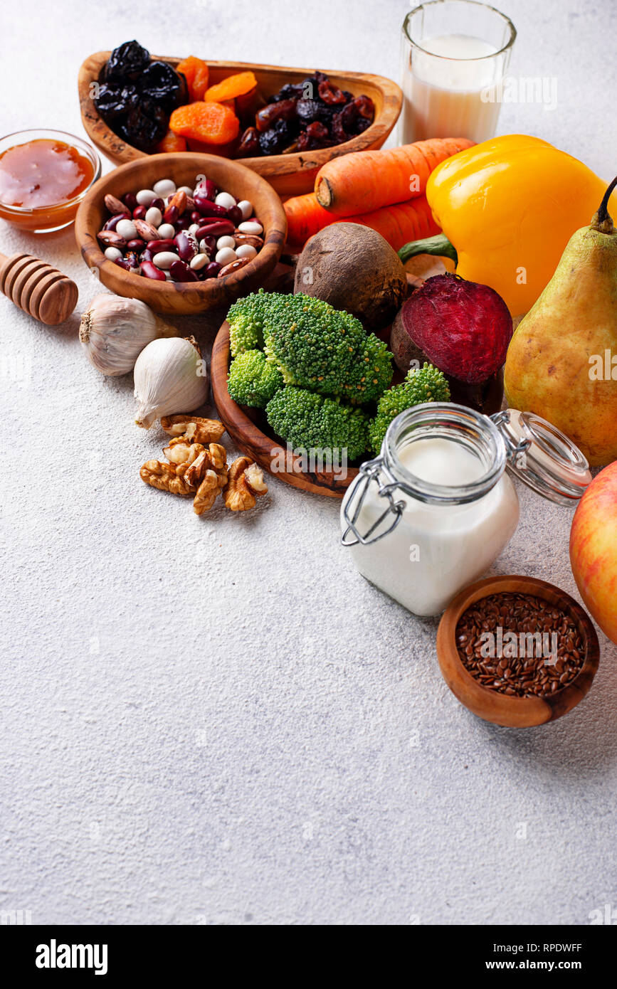 Products for healthy bowel. Food for gut Stock Photo - Alamy