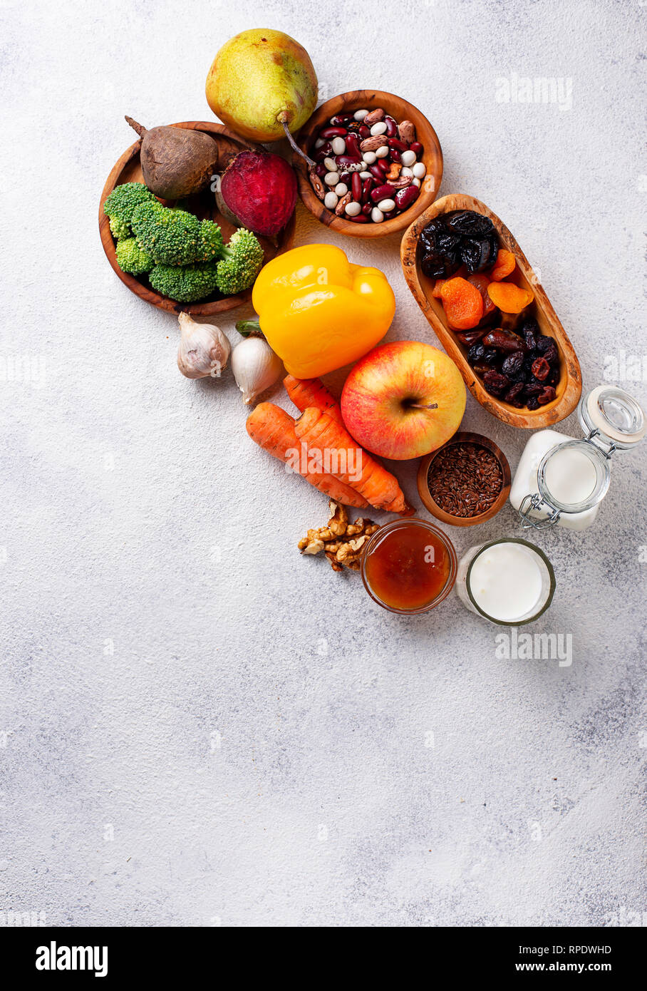 Products for healthy bowel. Food for gut Stock Photo - Alamy