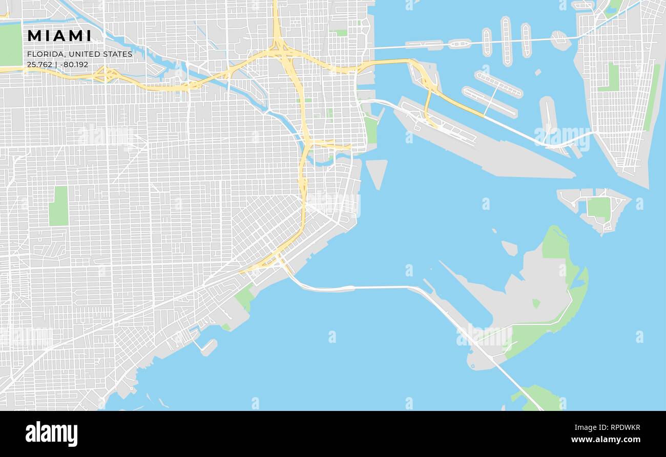 Printable streetmap of Miami including highways, major roads, minor ...