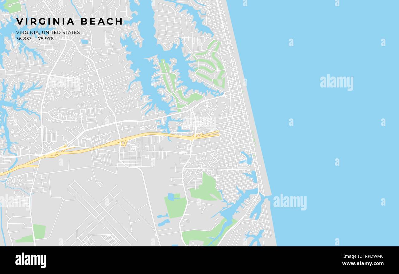 Printable streetmap of Virginia Beach including highways, major roads ...
