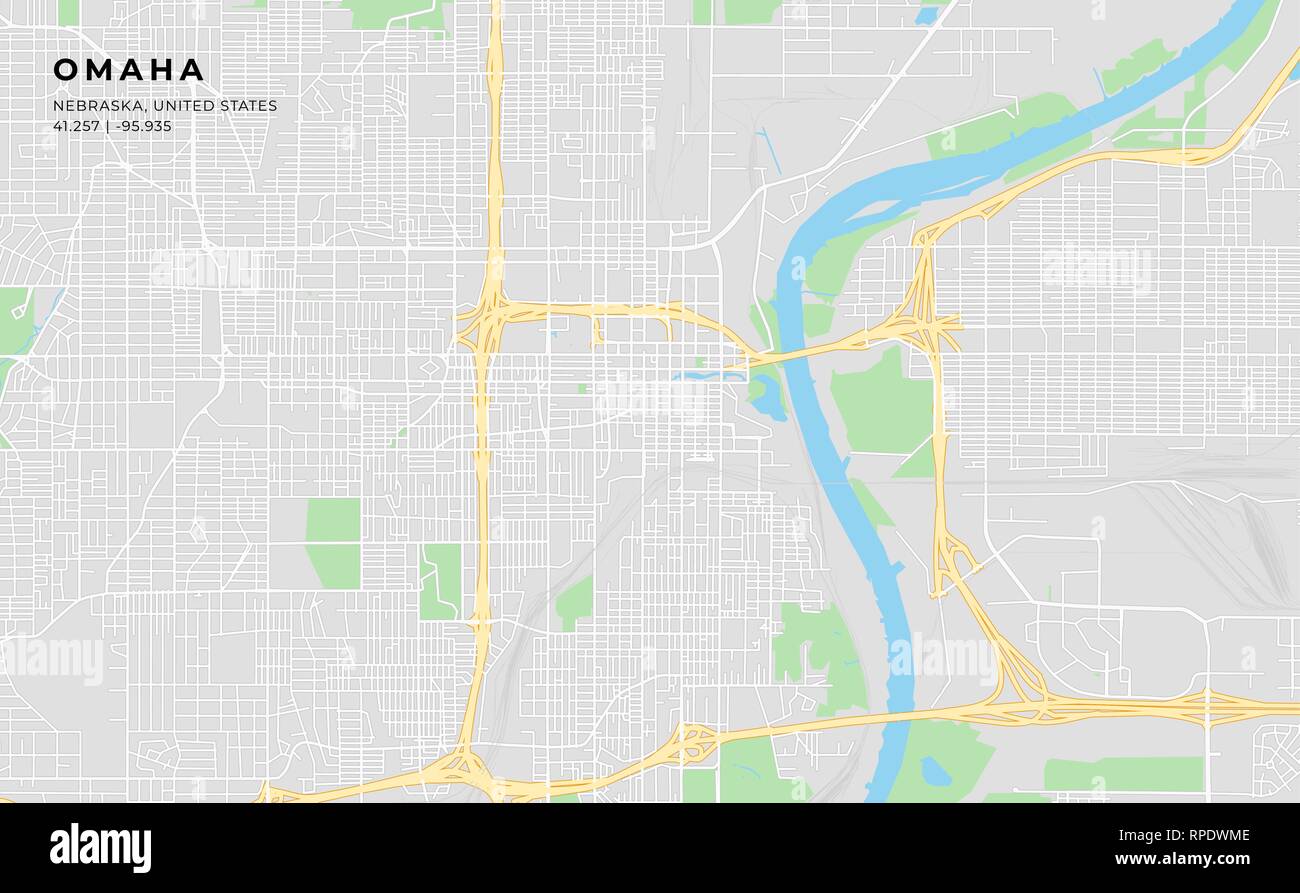 Printable streetmap of Omaha including highways, major roads, minor ...