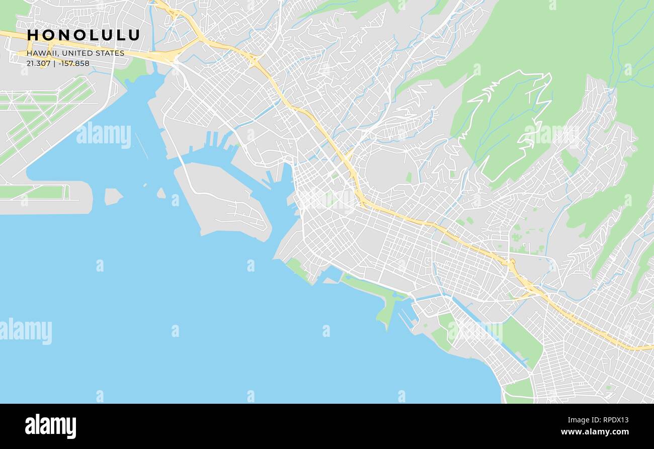 Printable streetmap of Honolulu including highways, major roads, minor ...