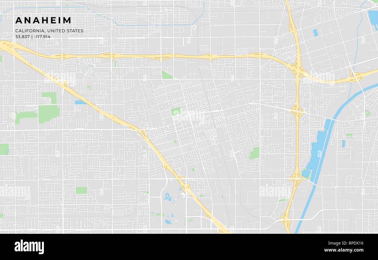 Printable streetmap of Anaheim including highways, major roads, minor ...
